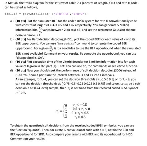 Solved In Matlab The Trellis Diagram For The 1 ﻿st Row Of