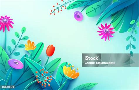 여름 배경 종이 잘라 판타지 꽃 잎 빛에 고립 최소한의 3d 스타일 꽃 봄 개념 코너 구성 공간을 복사 합니다 밝은 자연 종이 접기 꽃다발입니다 벡터 일러스트 레이 션 0