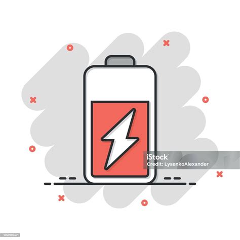 만화 스타일의 배터리 아이콘 흰색 격리 된 배경에 누적 만화 벡터 그림 에너지 충전기 스플래시 효과 비즈니스 컨셉 다운로드에 대한 스톡 벡터 아트 및 기타 이미지 Istock