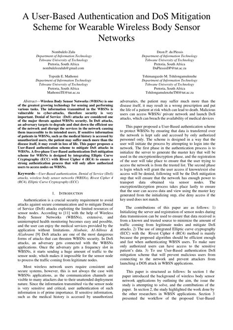 Pdf A User Based Authentication And Dos Mitigation Scheme For Wearable Wireless Body Sensor