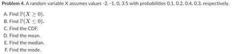 solved problem 4 a random variable x assumes values