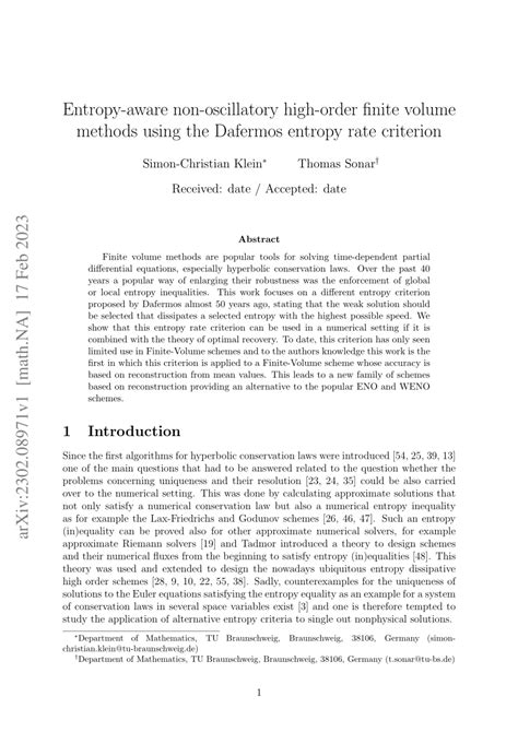 Pdf Entropy Aware Non Oscillatory High Order Finite Volume Methods Using The Dafermos Entropy