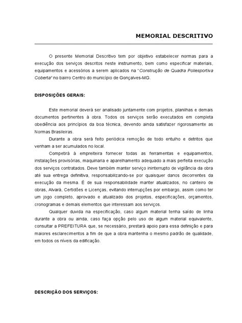 Memorial Descritivo Da Quadra Pdf Engenharia Civil Materiais De