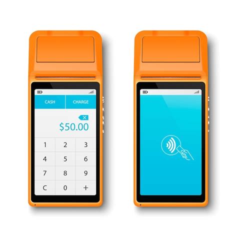벡터 3d 주황색 Nfc 결제 시스템은 금액 및 Wifi 기호가 있는 격리된 Wifi 무선 결제 화면 은행 결제 비접촉식 터미널