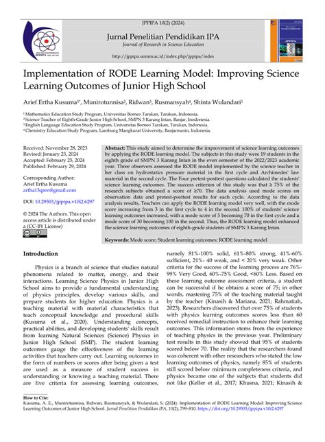 Pdf Implementation Of Rode Learning Model Improving Science Learning