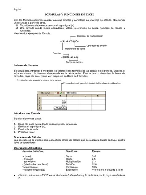 Fórmulas Para Elevar Al Cuadrado En Excel Pdf Informática