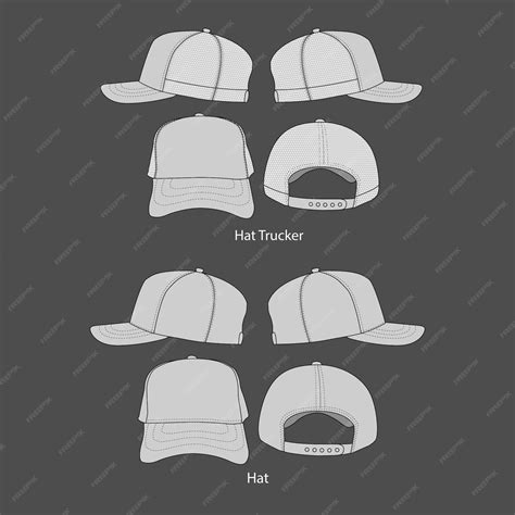 Premium Vector Trucker Hat Snapback Technical Drawing Illustration