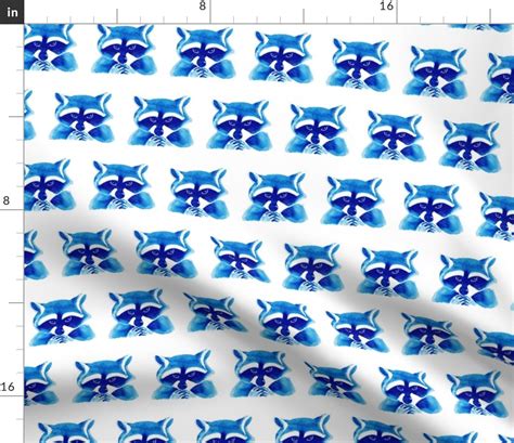 Blue Raccoon Watercolor Artwork Fabric Spoonflower