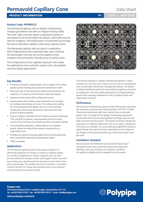 Permavoid Pvpp85cc2 Capillary Cone Datasheet Polypipe