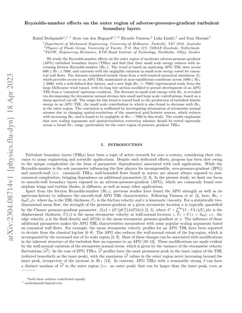 Pdf Reynolds Number Effects On The Outer Region Of Adverse Pressure