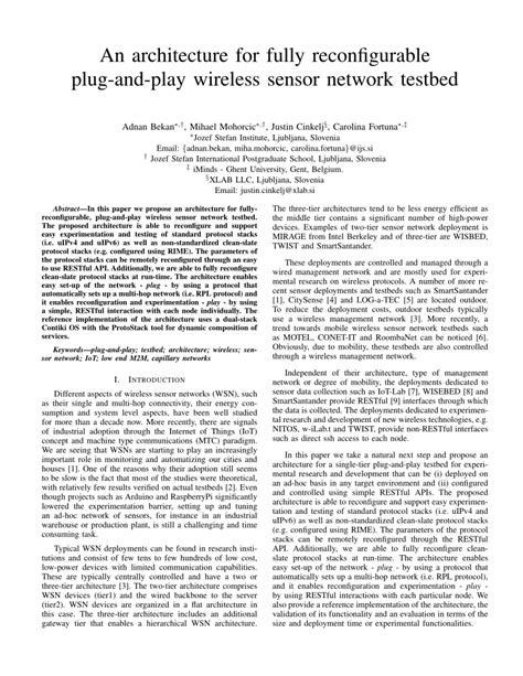 Pdf An Architecture For Fully Reconfigurable Plug And Play Wireless Sensor Network Testbed