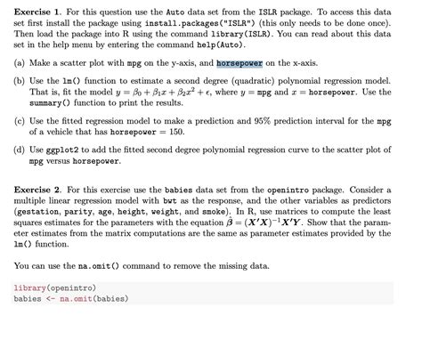 Solved Exercise 1 For This Question Use The Auto Data Set