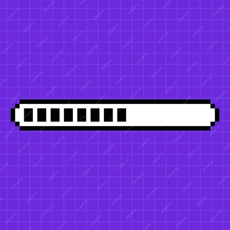 밝은 보라색 배경에 반으로 채워진 픽셀 스케일 로딩 바 8비트 레트로 게임 스타일 일러스트레이션 프리미엄 벡터