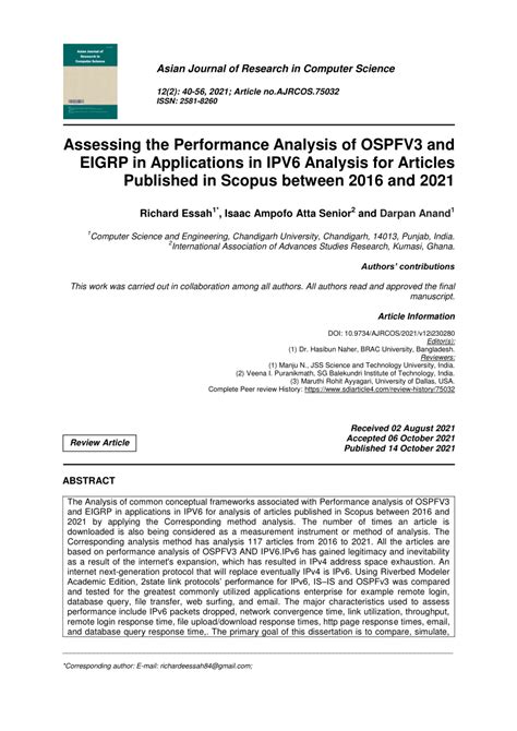 Pdf Assessing The Performance Analysis Of Ospfv3 And Eigrp In Applications In Ipv6 Analysis