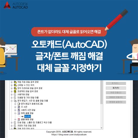 [오토캐드 팁] 오토캐드 Autocad 글자 폰트 깨짐 현상 해결 방법 → 대체 글꼴 지정하기 네이버 블로그