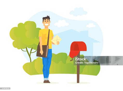 우편 배달 우체부 배달 서비스 개념 벡터 일러스트레이션 우편에 대한 스톡 벡터 아트 및 기타 이미지 우편 남자 우편함 Istock