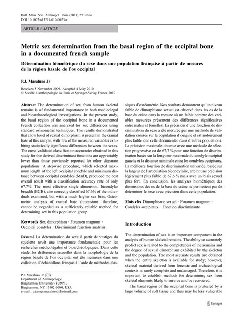 Pdf Metric Sex Determination From The Basal Region Of The Occipital