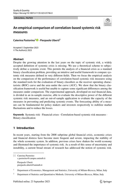 Pdf An Empirical Comparison Of Correlation Based Systemic Risk Measures