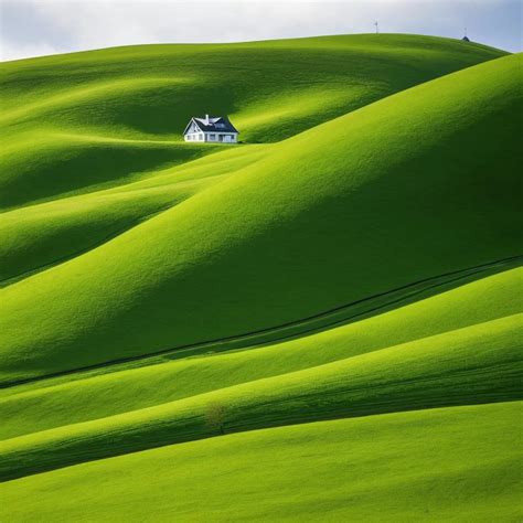 Liminal Space Of A Very Green Hill With A House On It