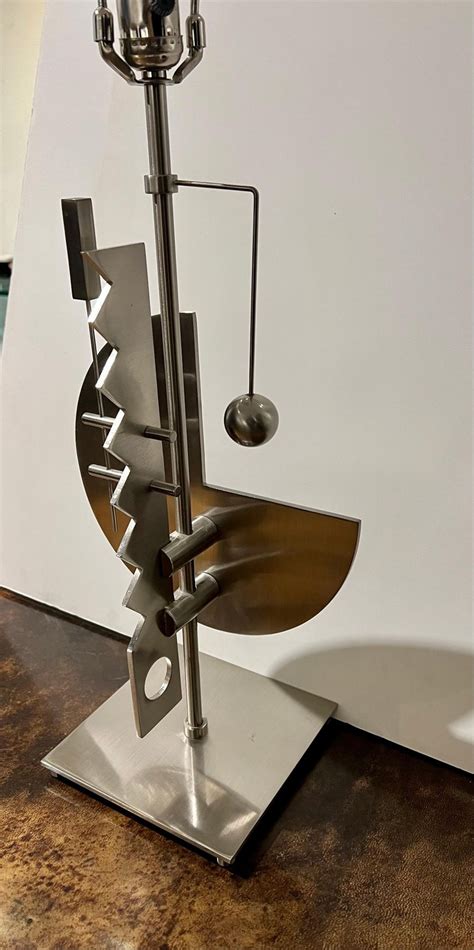 Postmodern Brushed Steel Memphis Era Brushed Steel Sculptural Table