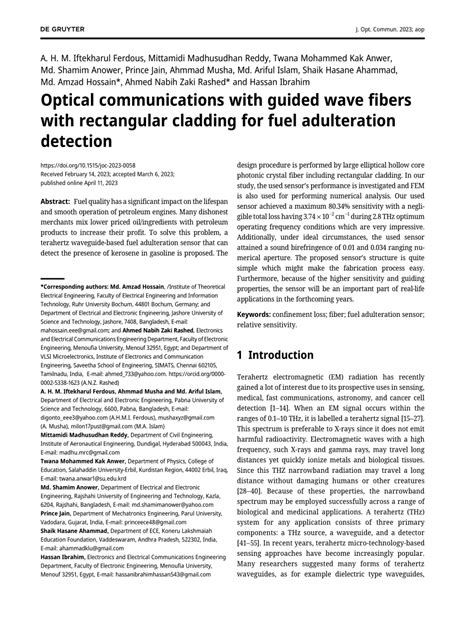 Pdf Optical Communications With Guided Wave Fibers With Rectangular Cladding For Fuel