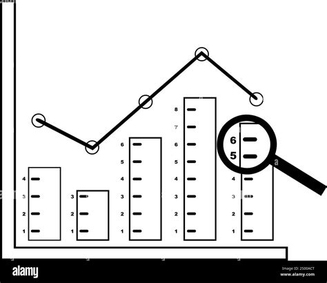 Vector Illustration Drawing Icon Magnifying Glass And Bar Graph In Data
