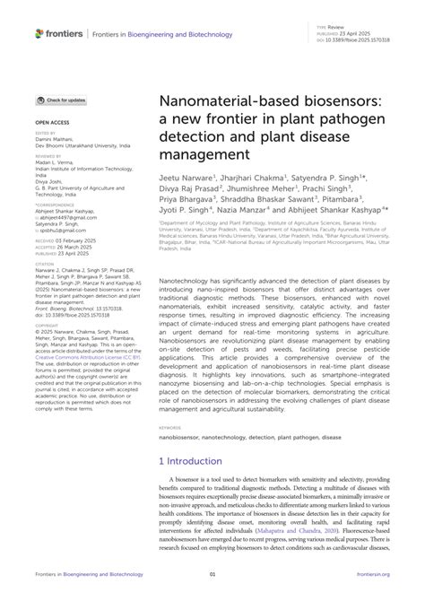 Pdf Nanomaterial Based Biosensors A New Frontier In Plant Pathogen Detection And Plant