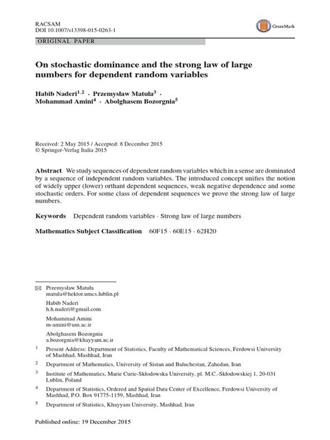 On Stochastic Dominance And The Strong Law Of Large Pdf Sequence