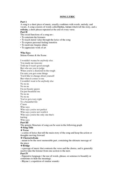 Song Lyric Materi Pdf Song Structure Refrain