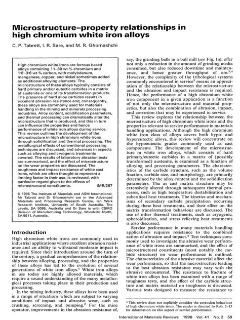 Microstructure Property Relationships In High Chromium White Iron Alloys Pdf Pdf Cast Iron