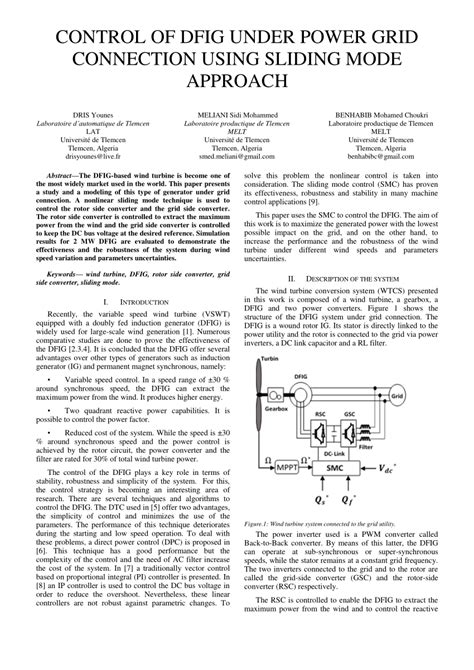 Pdf Control Of Dfig Under Power Grid Connection Using Sliding Mode Approach