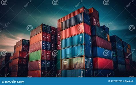 Container Ship Carrying Multi Colored Cargo Crates Unloading At