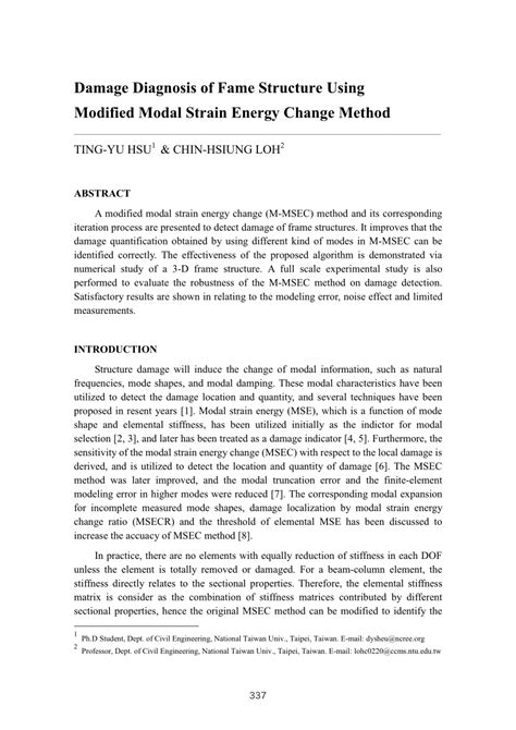 PDF Damage Diagnosis Of Frame Structures Using Modified Modal Strain Energy Change Method