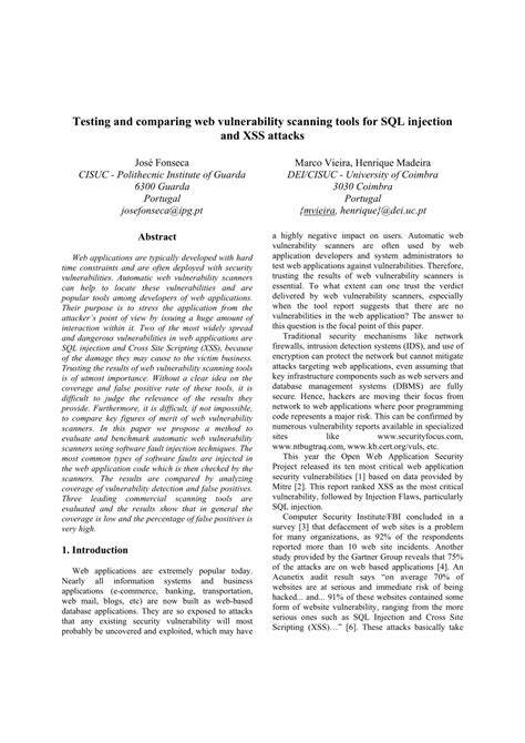 Pdf Testing And Comparing Web Vulnerability Scanning Tools For Sql Injection And Xss Attacks