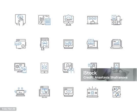 작업 소프트웨어 라인 아이콘 모음입니다 생산성 효율성 관리 분석 통합 협업 프로젝트 벡터 및 선형 그림 자동화 커뮤니케이션 보고 개략 표시 세트 콘텐츠 관리 시스템에 대한