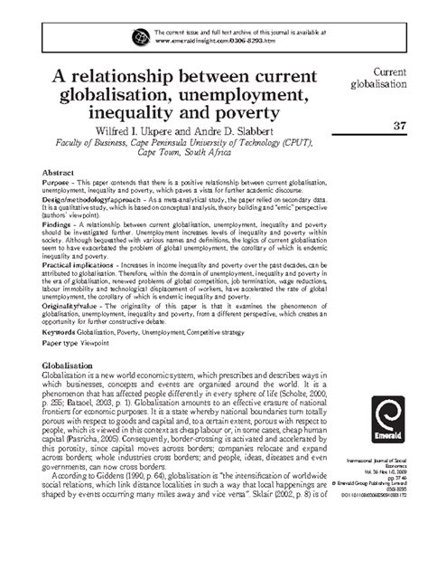 A Relationship Between Current Globalisation A Relationship Between