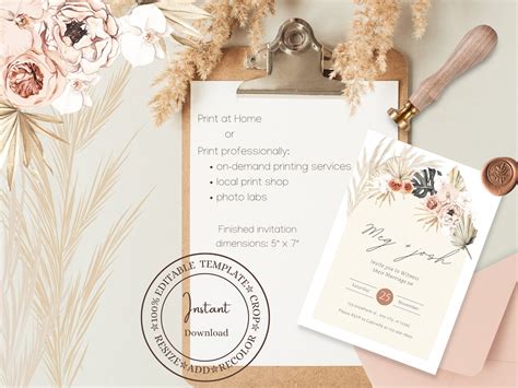 Boho Wedding Invitation Nude Invitation Etsy