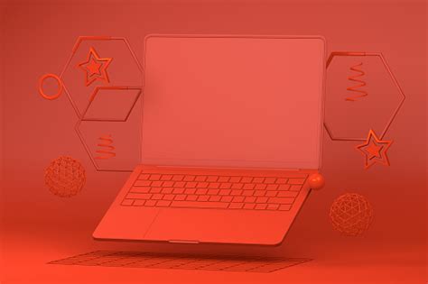 기하학적 인 모양 최소한의 디자인 컨셉 빨간색 배경에 추상 빈 노트북 화면 0명에 대한 스톡 사진 및 기타 이미지 0명 3차원 형태 가상현실 Istock