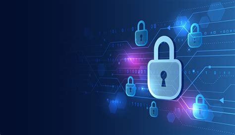 빛나는 자물쇠와 디지털 바이너리 코드를 갖춘 미래형 사이버 보안 개념으로 안전한 데이터 전송 개인 정보 보호 및 디지털 네트워크 암호화를 나타냅니다 0명에 대한 스톡 벡터