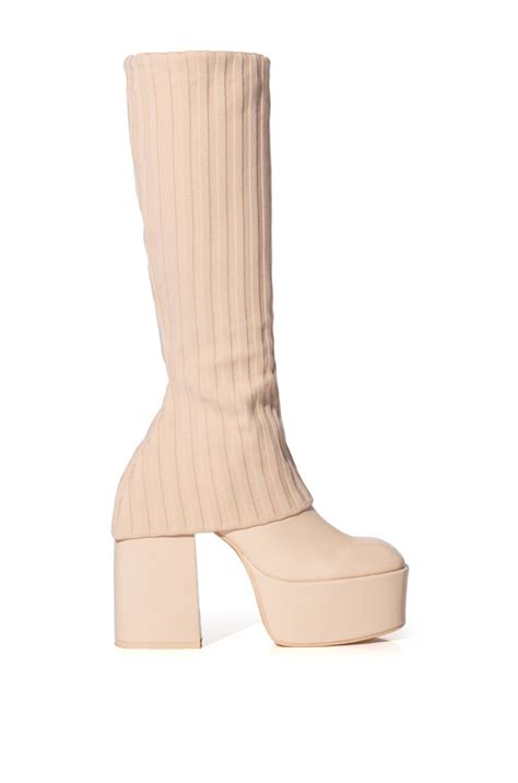 Leila Knit Fold Over Chunky Boot In Nude Fashion Shoes Girly Shoes