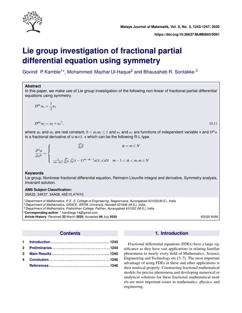 Pdf Lie Group Investigation Of Fractional Partial Differential Equation Using Symmetry