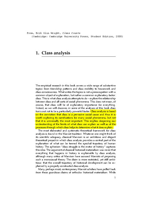 Erik Olin Wright Class Analysis 1 Class Analysis The Empirical Research In This Book Covers