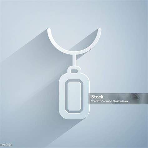 회색 배경에 고립 된 목걸이 아이콘에 종이 컷 펜던트 종이 아트 스타일 벡터 3차원 형태에 대한 스톡 벡터 아트 및 기타 이미지