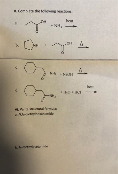 Solved V Complete The Following Reactions Oh Heat A Nh3