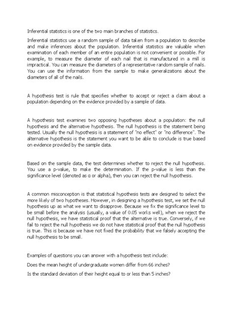 Inferential Statistics Pdf Null Hypothesis Statistics