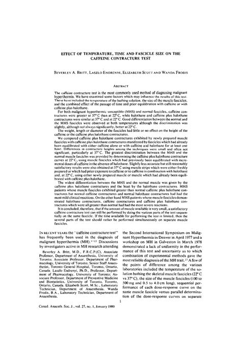 Pdf Effect Of Temperature Time And Fascicle Size On The Caffeine Contracture Test