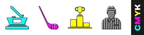 아이스하키 컵 챔피언 아이스하키 스틱 하키 스포츠 우승자 시상대 하키 심판 중재자 아이콘을 설정합니다 벡터 스포츠 리그에 대한 스톡 벡터 아트 및 기타 이미지 Istock