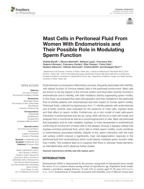 Pdf Mast Cells In Peritoneal Fluid From Women With Endometriosis And