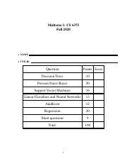 Midterm1 Pdf Midterm 1 CS 6375 Fall 2020 NAME UTD ID Question Points Score Decision Trees