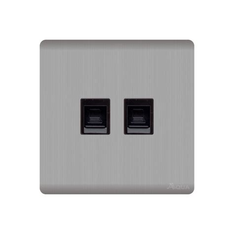 Aqua Discovery Silver Double Data Socket Aqua Electrical Switches Sockets